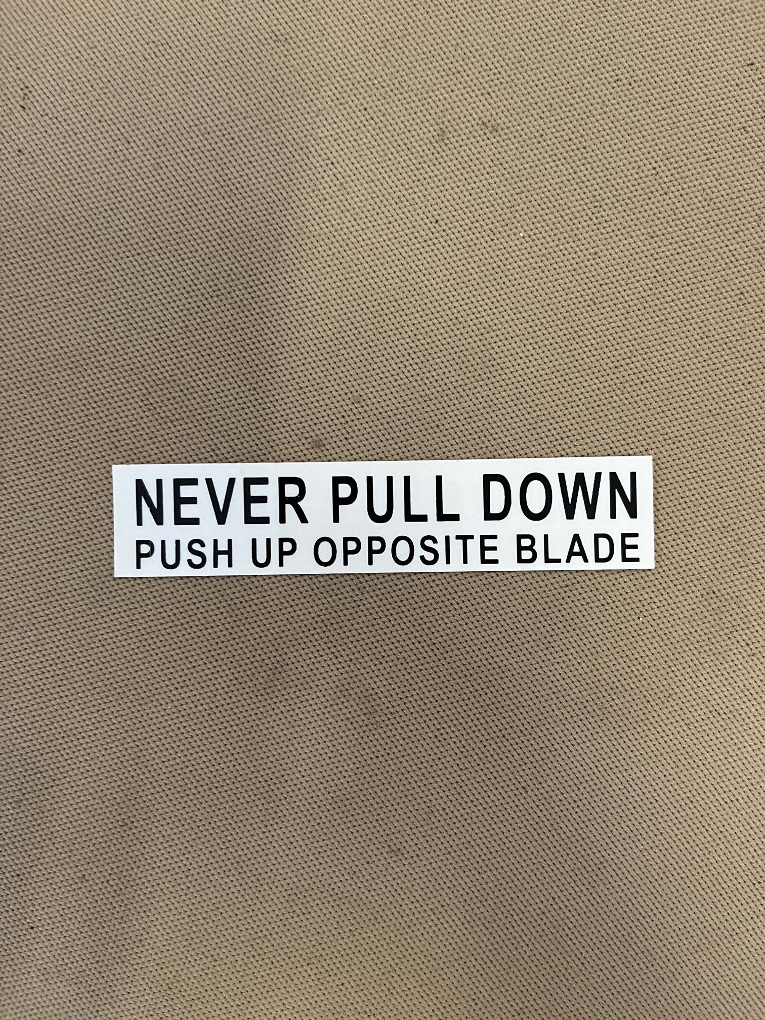 A654-25 DECAL "NEVER PULL DOWN" – Prestige Robinson Helicopter Parts