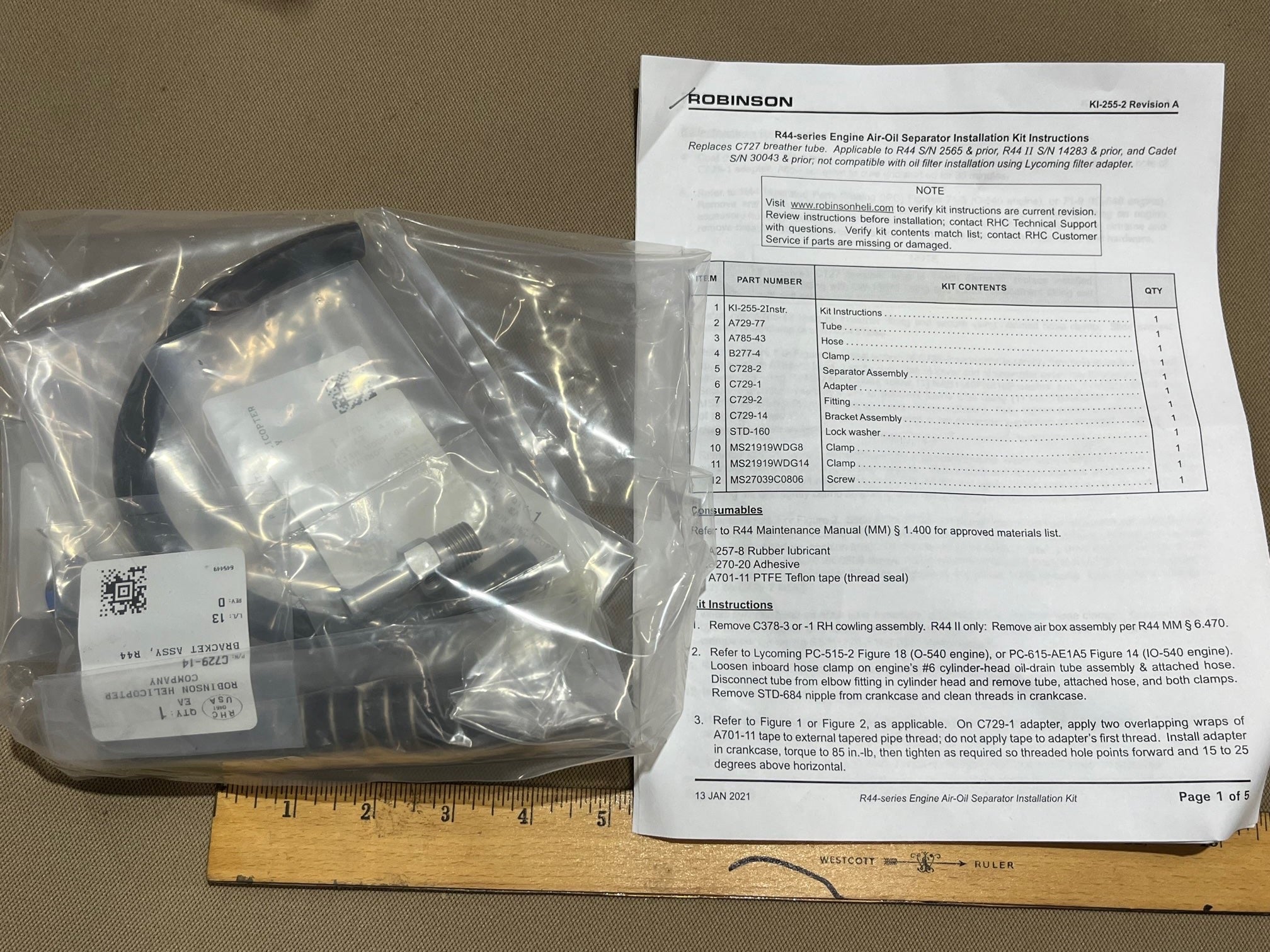 KI-255-2 ENGN AIR OIL SEP KIT – Prestige Robinson Helicopter Parts